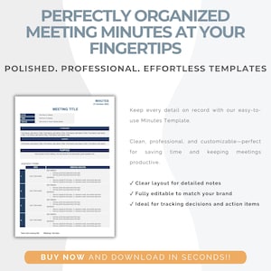 Editable Meeting Templates for Agenda & Minutes | Instant Digital Files ...