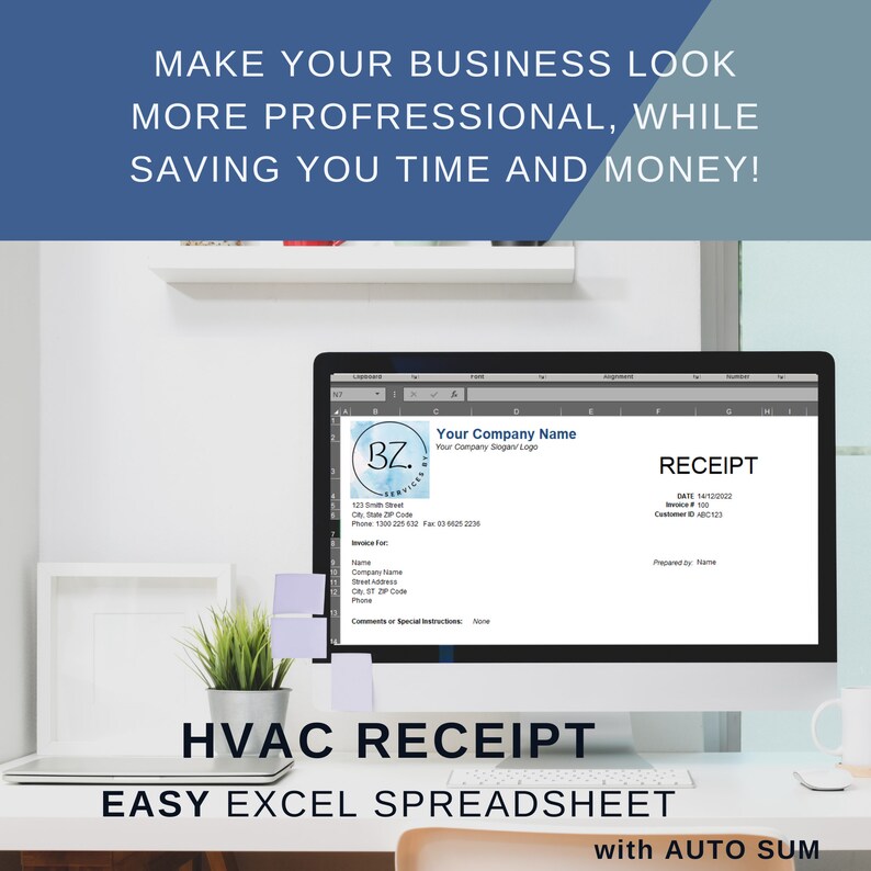 Receipt Template, Receipting Excel Template, HVAC Air Conditioning HVAC ...