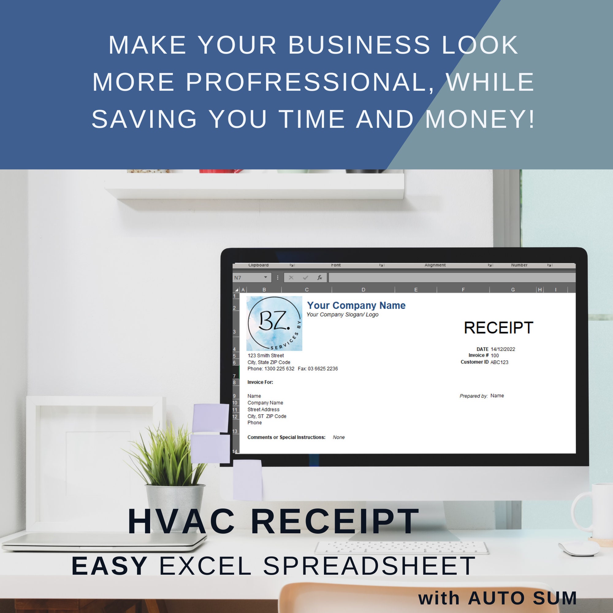 Receipt Template, Receipting Excel Template, HVAC Air Conditioning HVAC ...