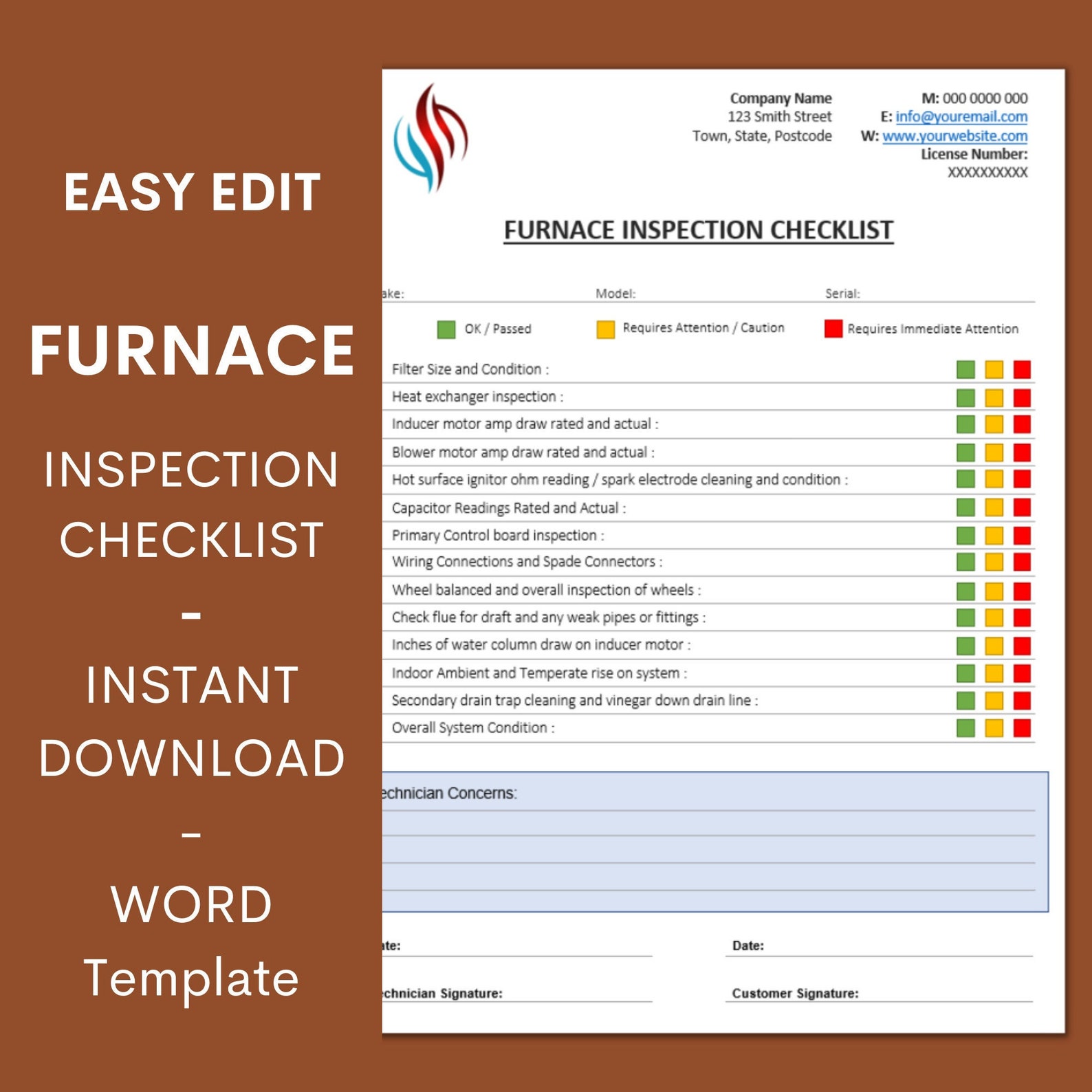 FURNACE Inspection Checklist, Air Conditioning HVAC Inspection ...