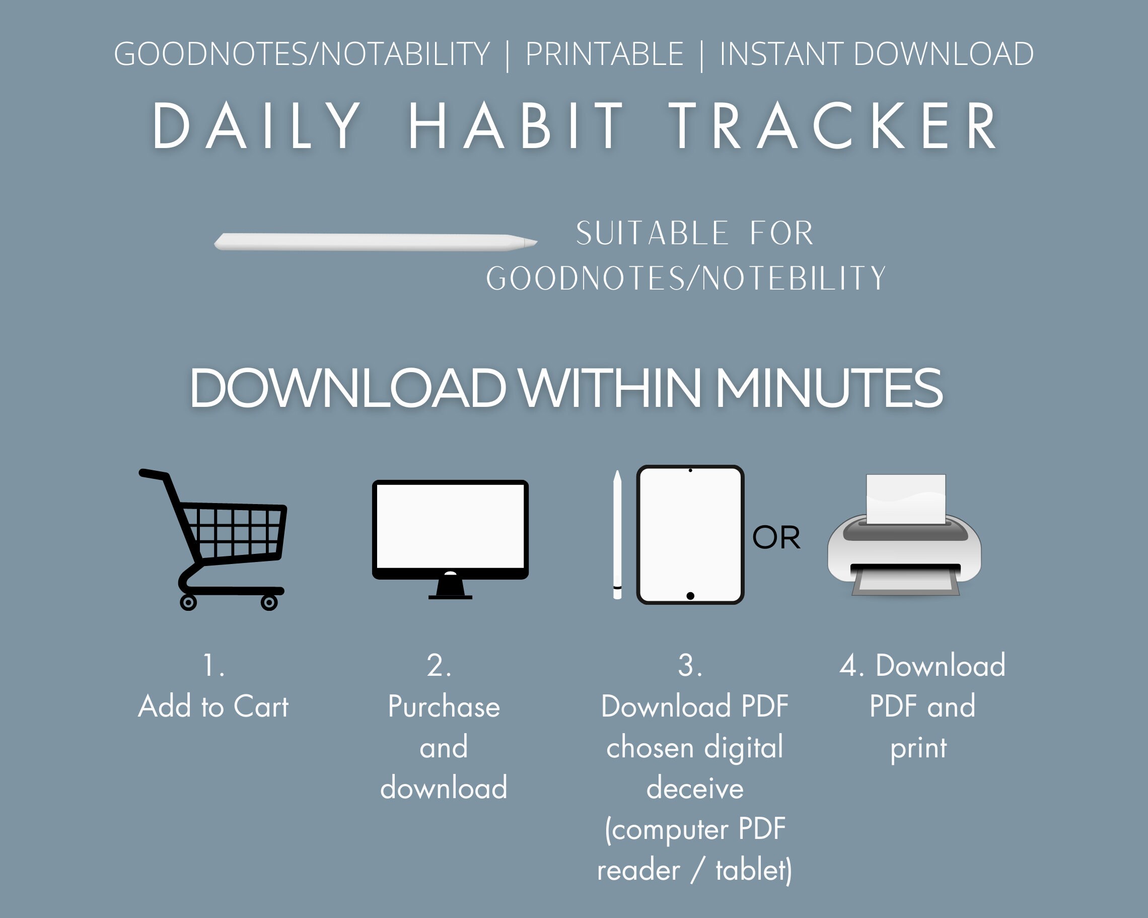 Minimalistic Daily Habit Tracker Digital Printable Everyday Habit to Do ...
