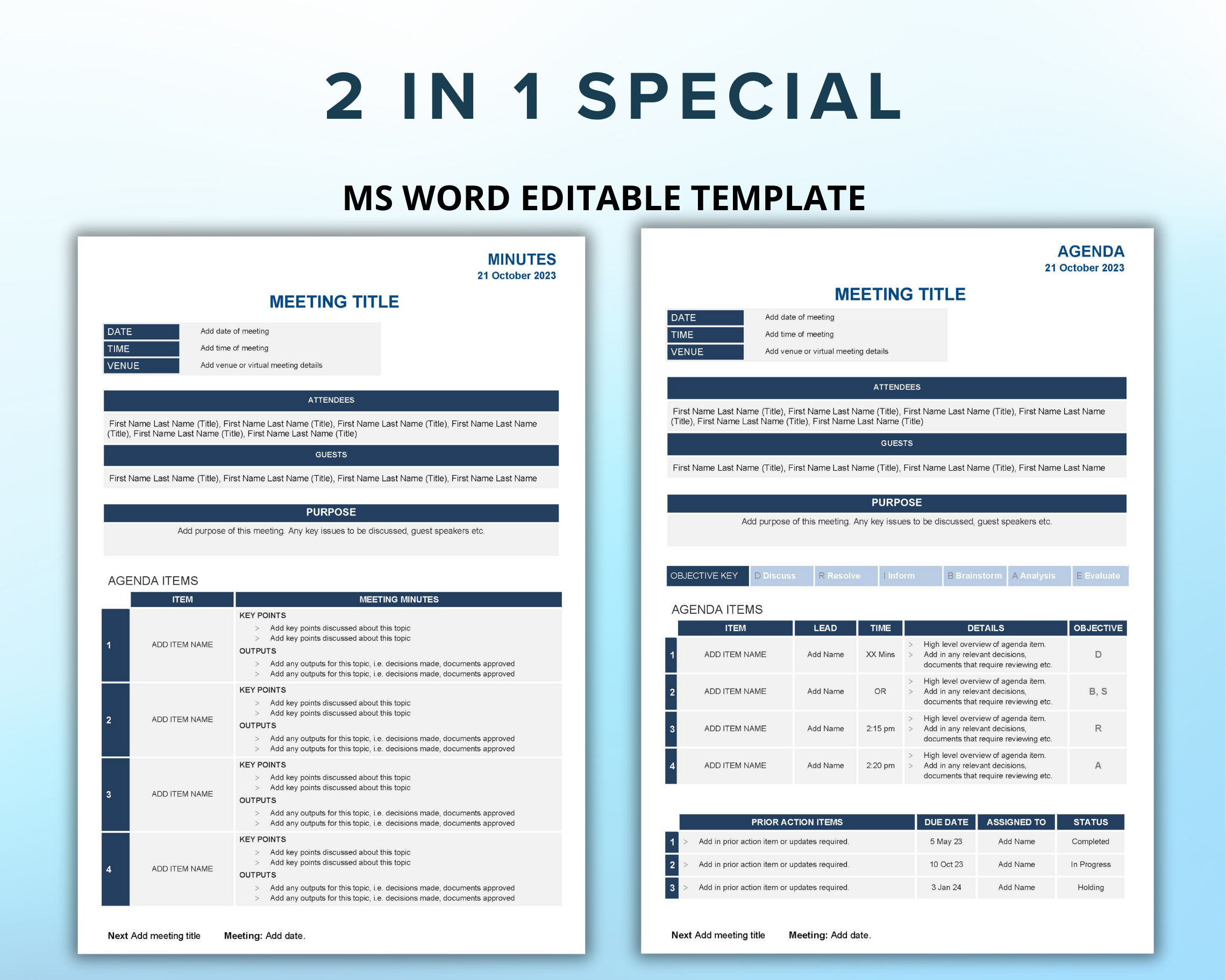 Meeting Minutes and Agenda Template Professional Package | Instant ...