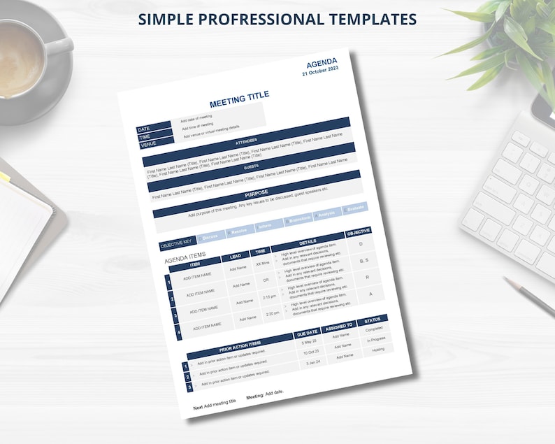 Meeting Minutes and Agenda Template Professional Package | Instant ...