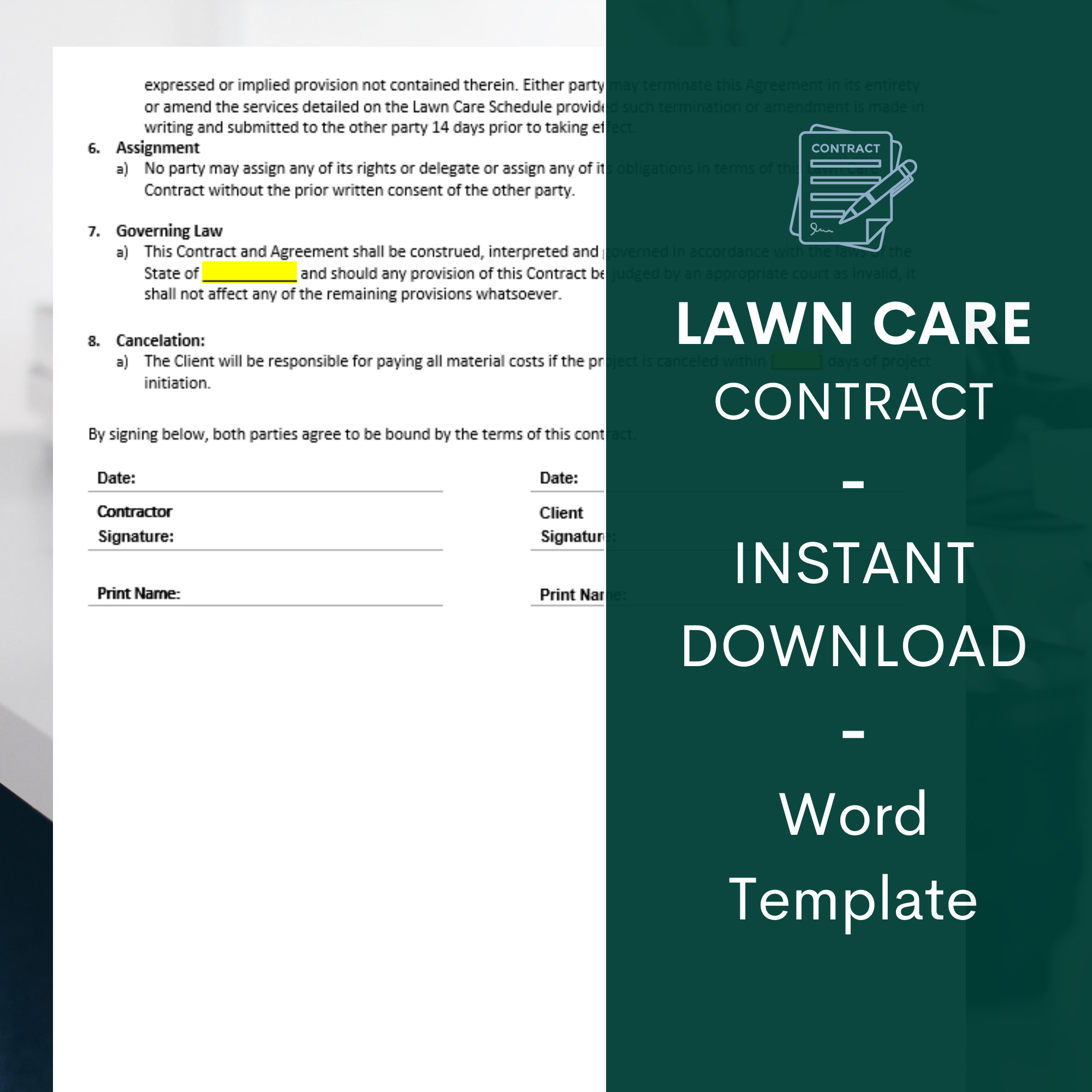 Lawn Care Contract Template, Editable Service Agreement (instant ...