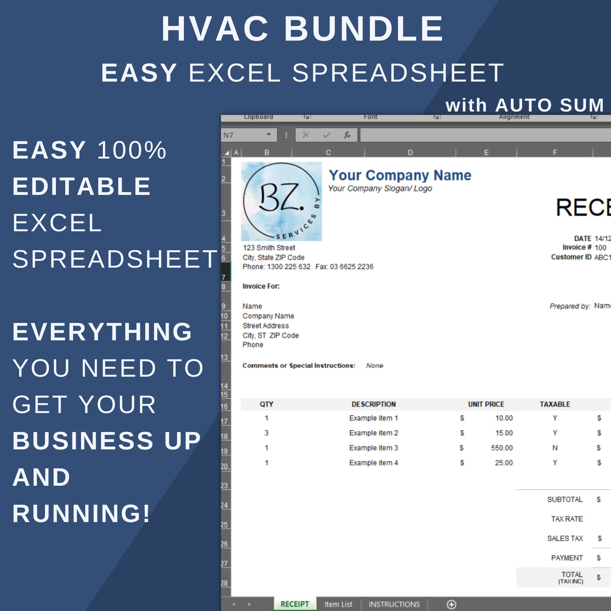 HVAC BUNDLE, Hvac Quote Receipt Invoice, Air Conditioning HVAC ...