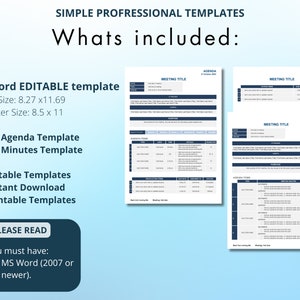 Meeting Minutes and Agenda Template Professional Package | Instant ...