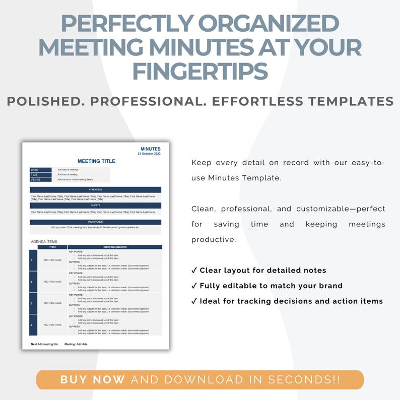 Meeting Agenda and Minutes Template Professional Package | Instant ...