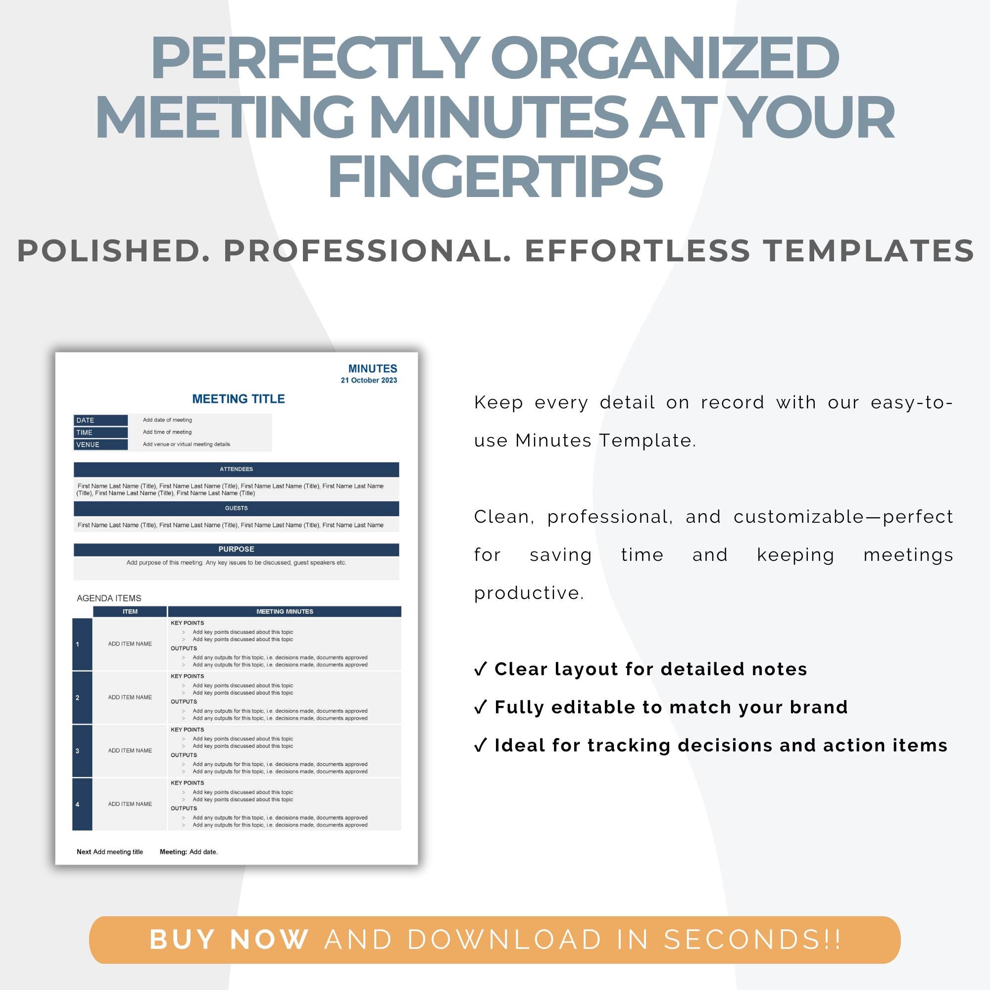 Meeting Agenda and Minutes Template Professional Package | Instant ...