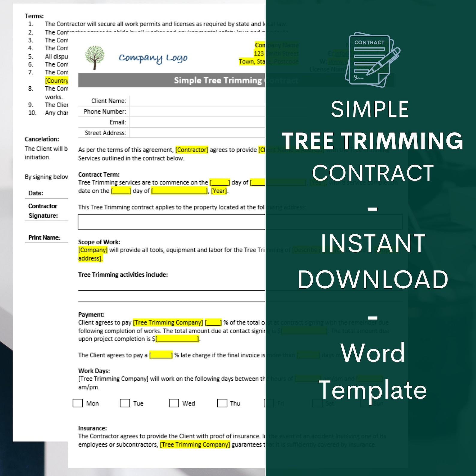 Tree Trimming Contract Template | Arborist Agreement (microsoft Word ...