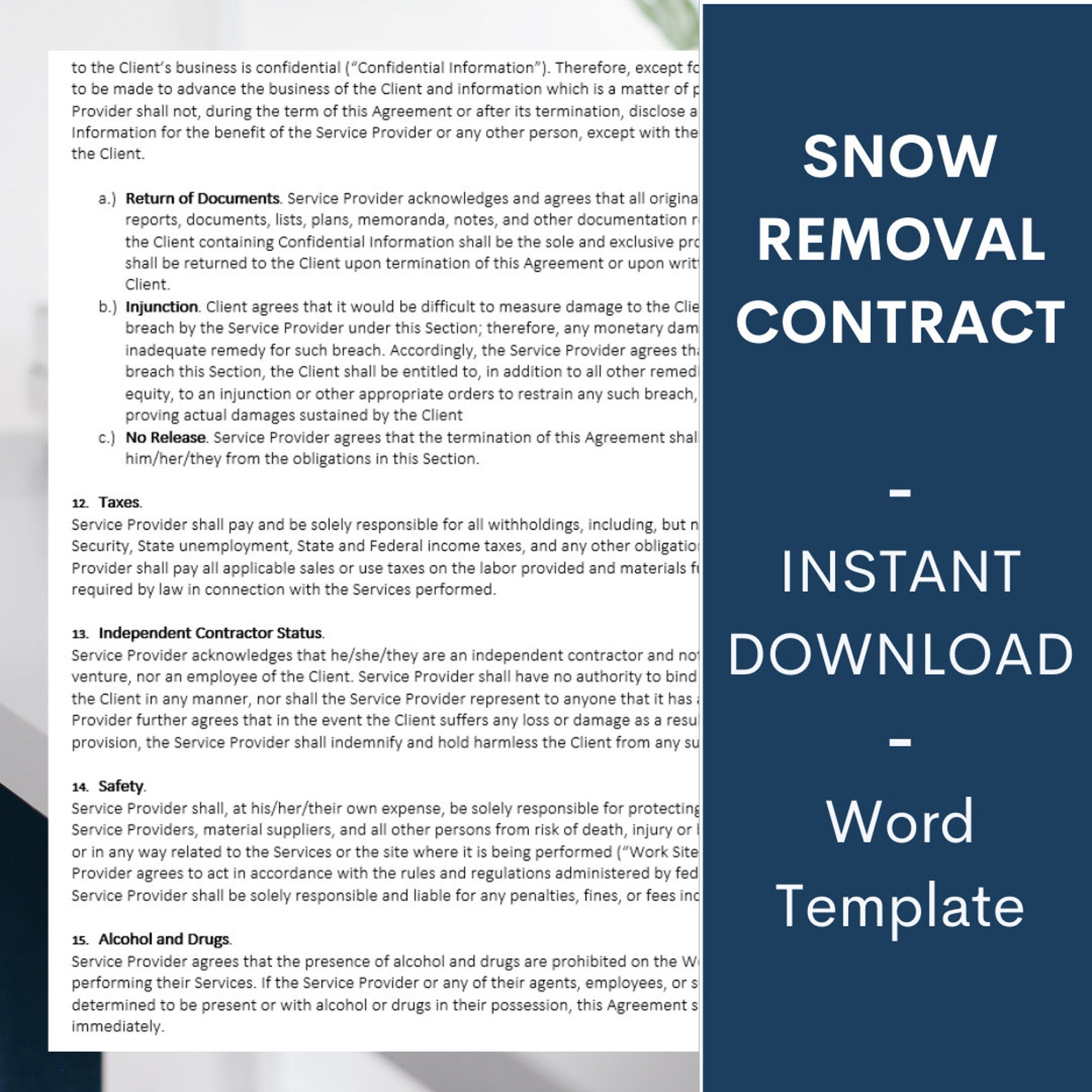 Simple Easy Snow Removal Service Contract Template - Editable ...