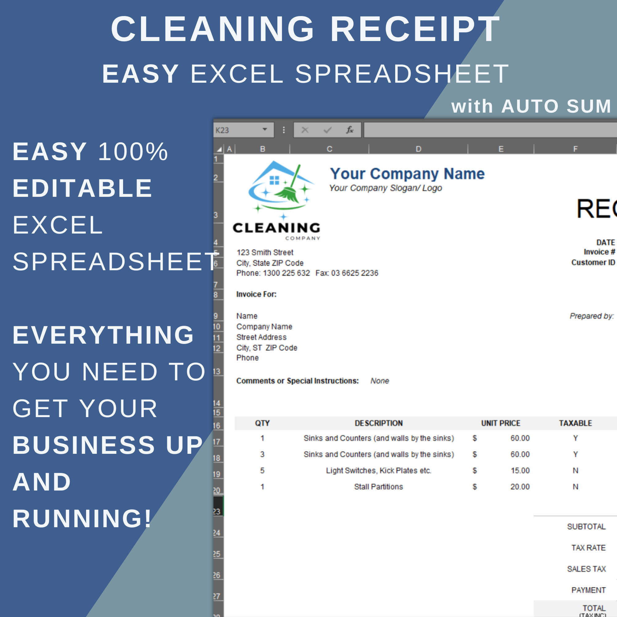 Cleaning Service RECEIPT Template | Commercial Cleaning | Residential ...