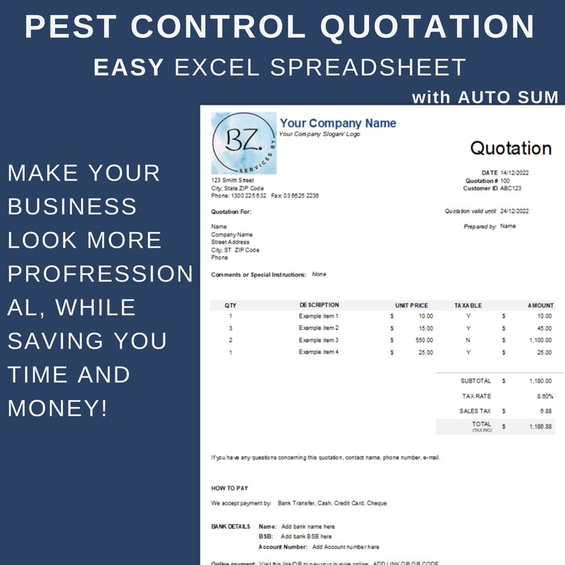 Pest Control Service Agreement, BUNDLE Receipt Template Invoice ...