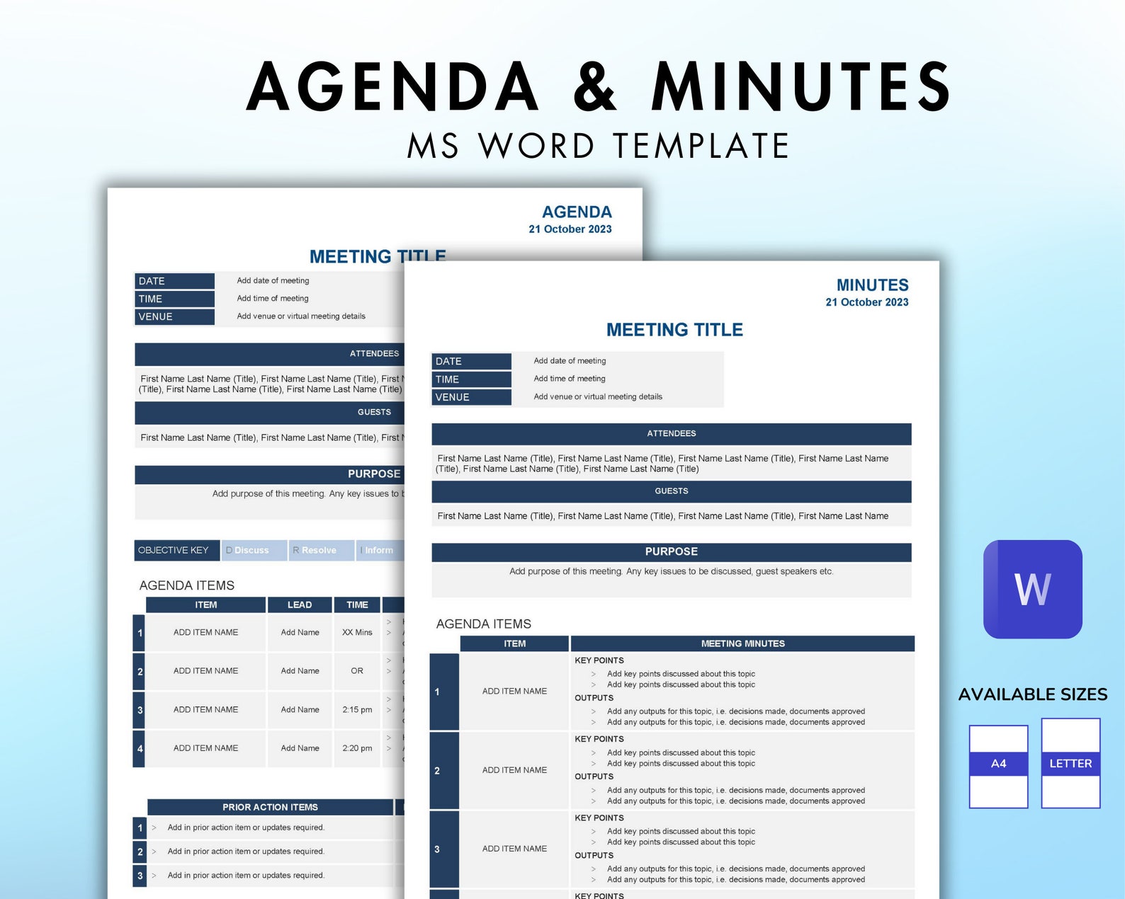 Meeting Minutes and Agenda Template Professional Package | Instant ...