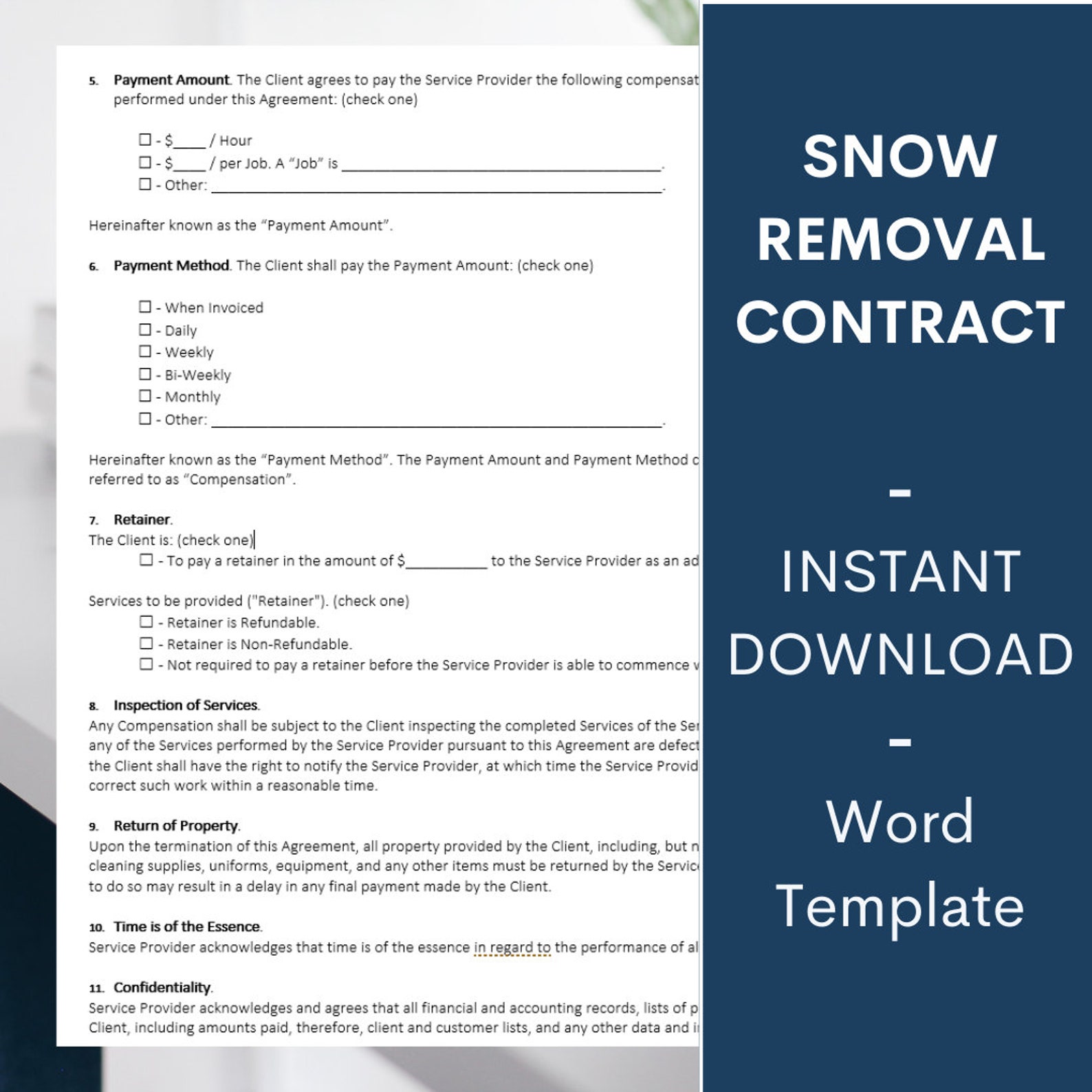 Simple Easy Snow Removal Service Contract Template - Editable ...