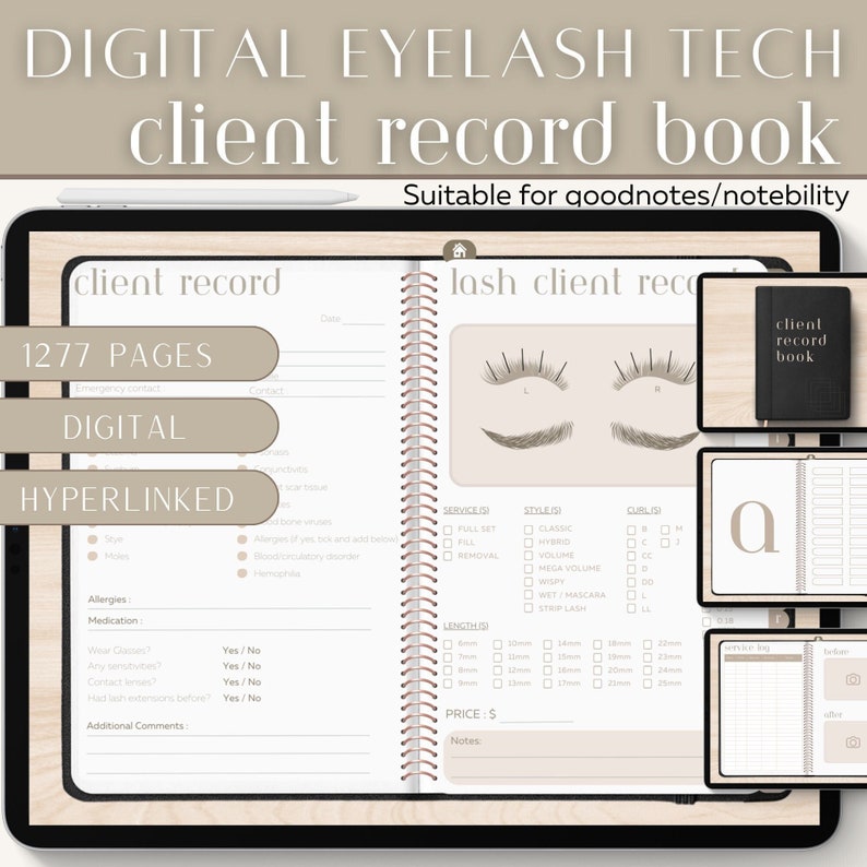 Eyelash Extension Client Record Digital Book Neutral Client Record ...