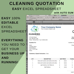 Cleaning Service Quotation Template With Auto Calculation - Editable ...