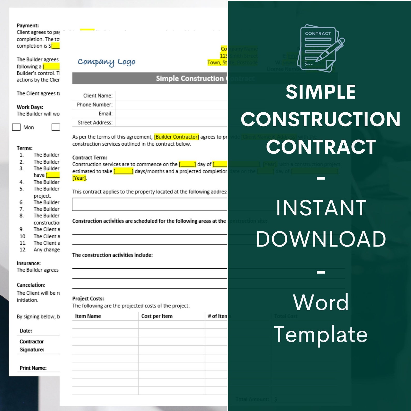 Construction Contract Template | Simple Construction Contract Template ...