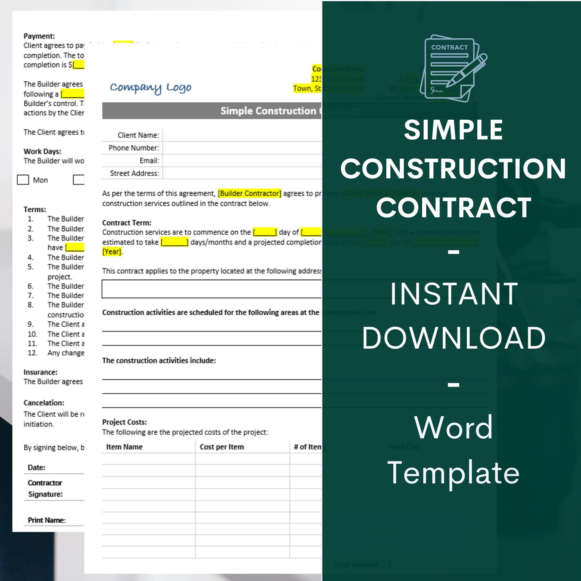 Construction Contract Template | Simple Construction Contract Template ...
