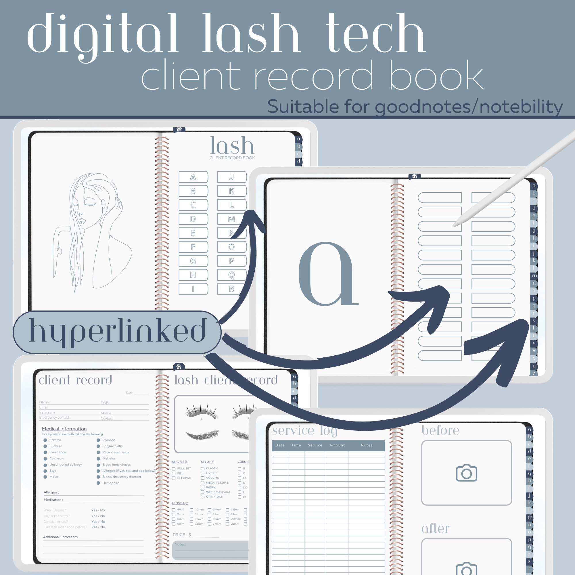 Eyelash Tech Client Record Book Easy Digital Download - Sleek Blue ...