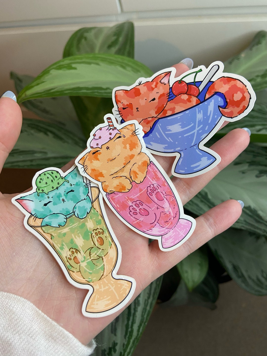 Cute Ice-cream Kitty Trio Sticker Set - Etsy