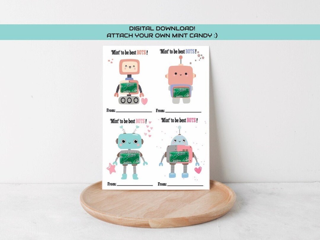 Robot Kids Candy Classroom Valentine Printable Unique Valentine Instant ...