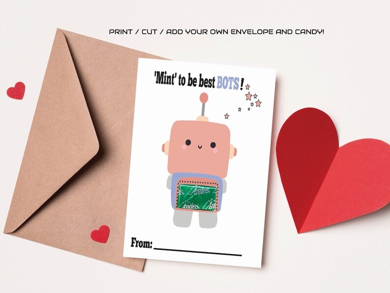 Robot Kids Candy Classroom Valentine Printable Unique Valentine Instant ...
