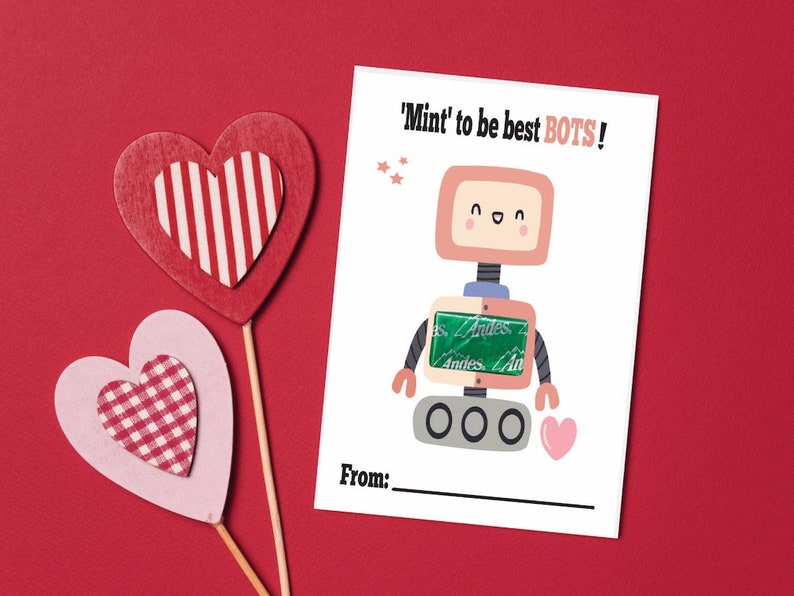Robot Kids Candy Classroom Valentine Printable Unique Valentine Instant ...