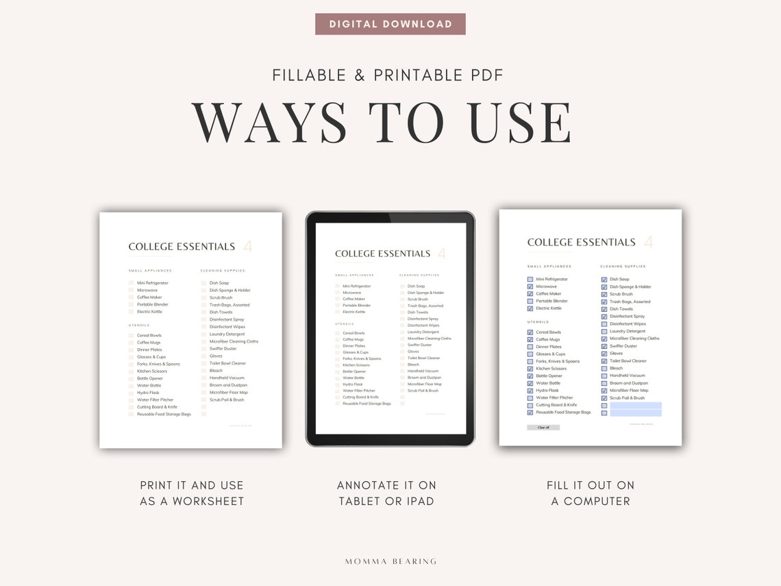 College Essentials Checklist Printable, Best Dorm Room Packing List ...