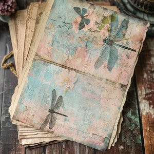 Whimsical Dragonfly Digital Paper, Printable Dragonfly Junk Journal ...