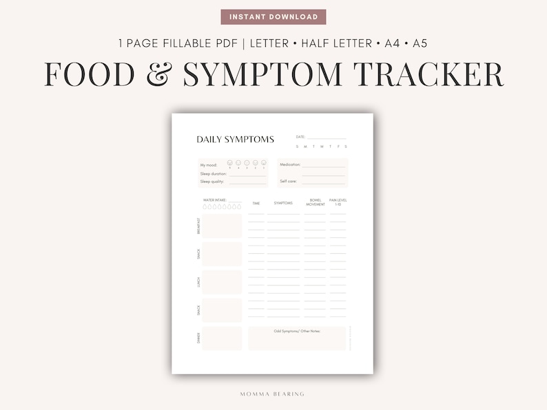 Daily Food and Symptom Tracker, Printable Chronic Pain Journal, IBS ...