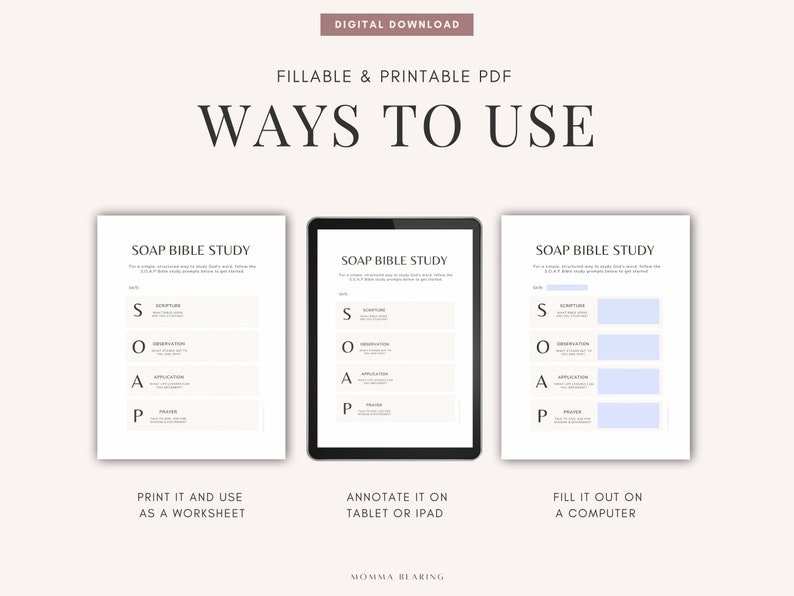 Estudio bíblico SOAP imprimible Hoja de trabajo del método de - Etsy México