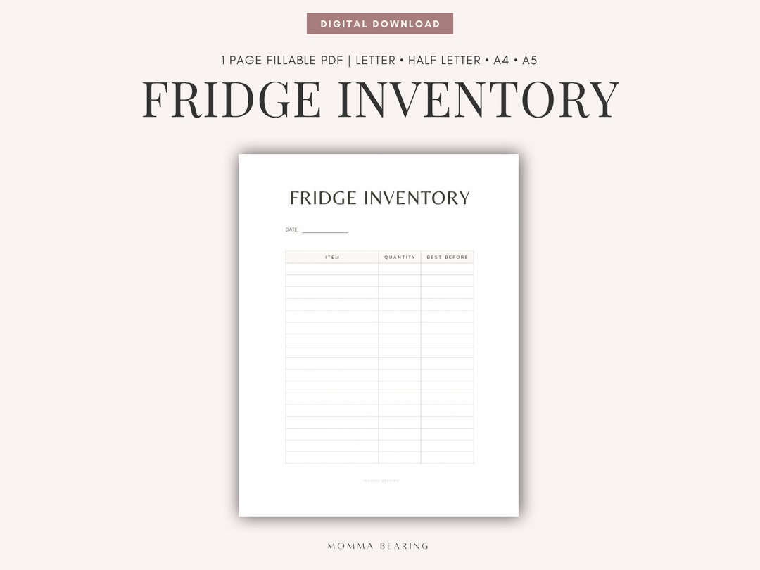 Fridge Inventory Printable, Kitchen Inventory List, Food Storage ...