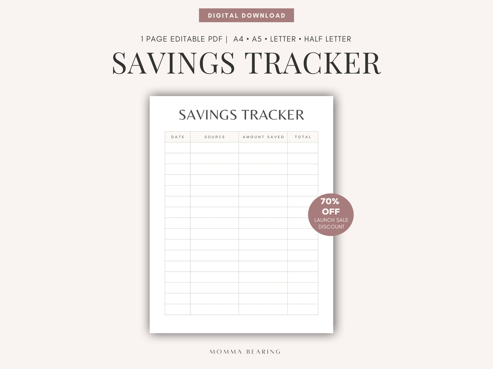Simple Savings Tracker, Sinking Fund, Monthly Money Savings, Personal ...