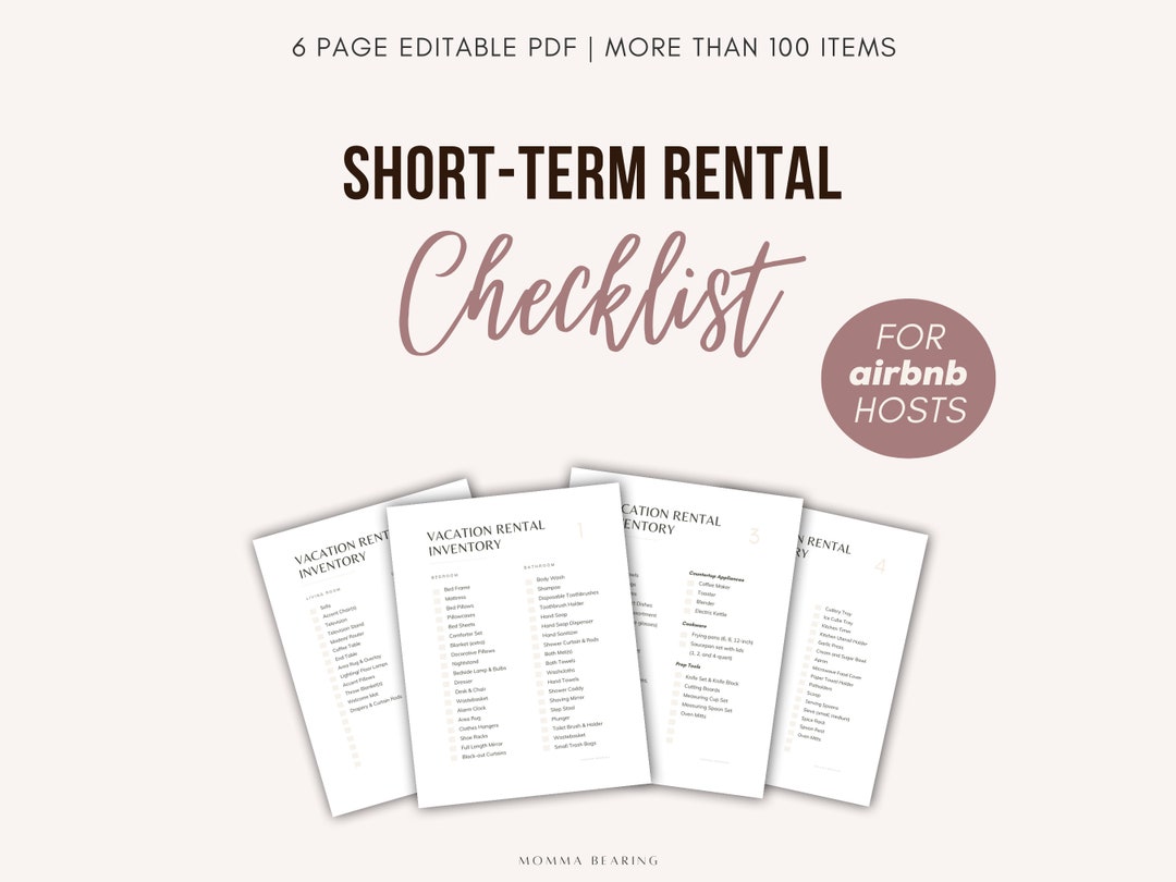 Short Term Rental Inventory Printable Checklist, Best Vacation Rental ...