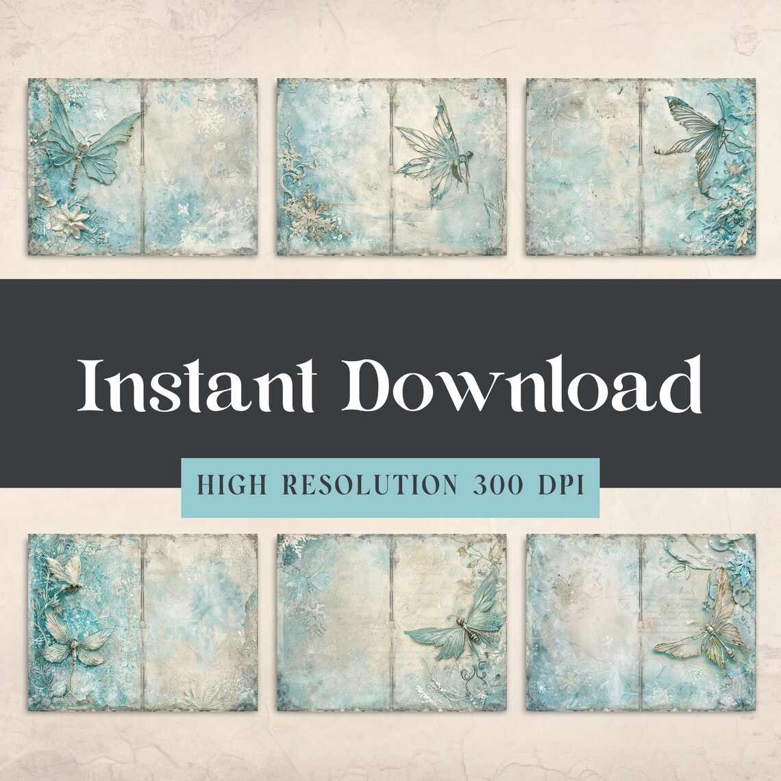 Whimsical Dragonfly Digital Paper, Printable Dragonfly Junk Journal ...