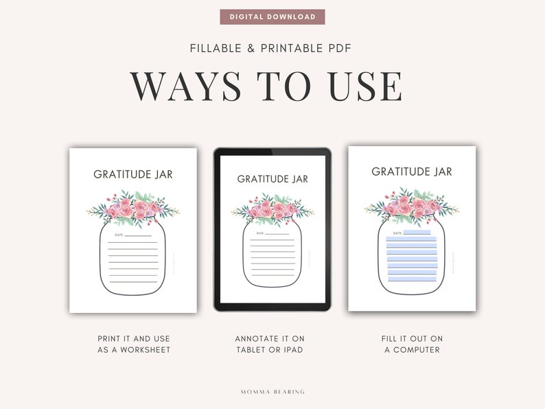 Printable Daily Gratitude Jar, Anxiety Worksheet, Minimalist Self ...