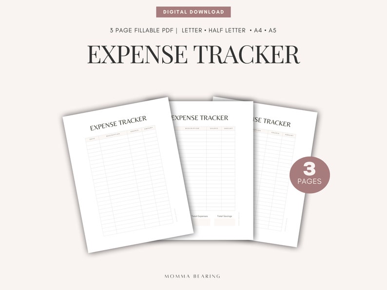 Undated Expenses Tracker Printable, Digital Spending Tracker, Business ...