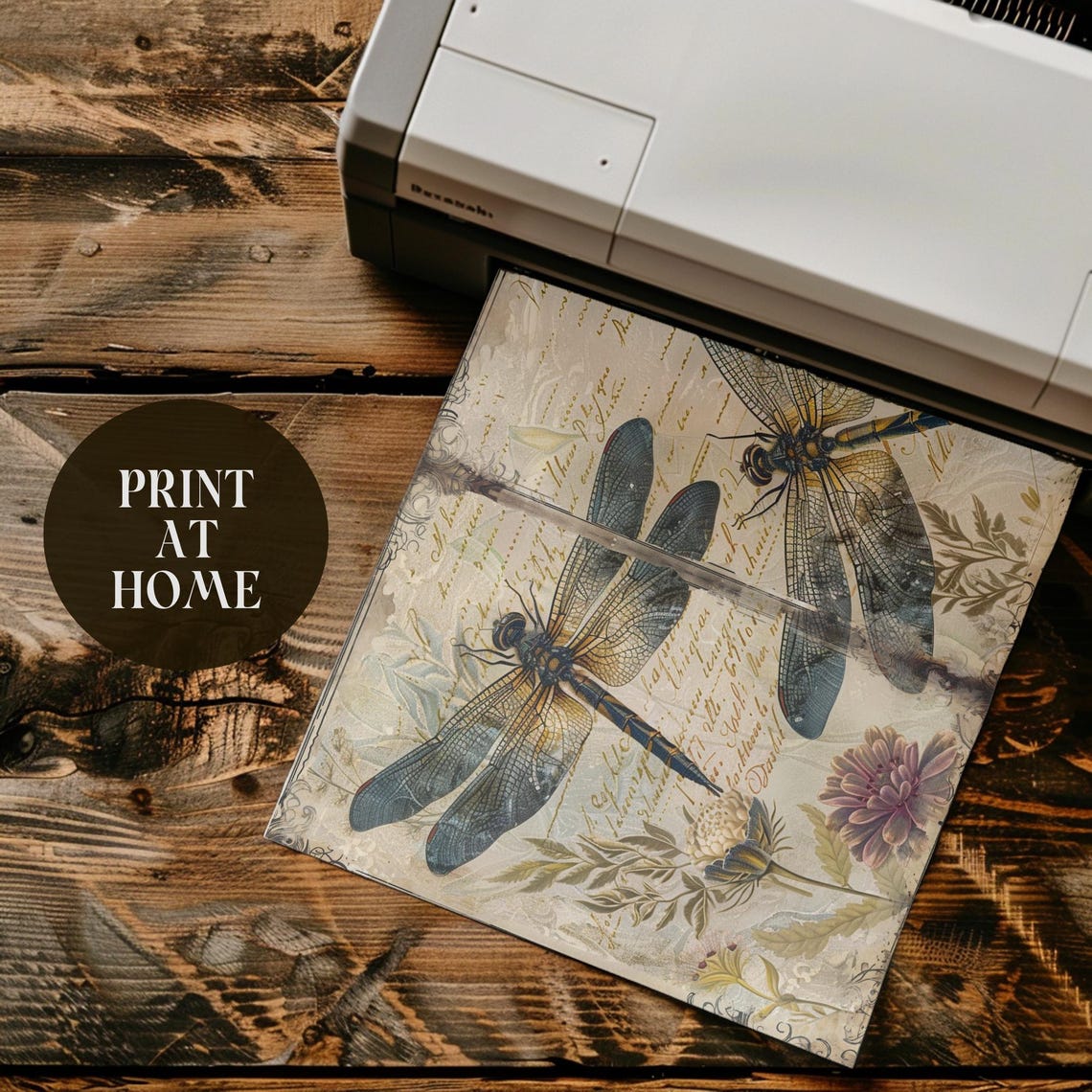 Vintage Dragonfly Digital Paper, Printable Dragonfly Junk Journal ...