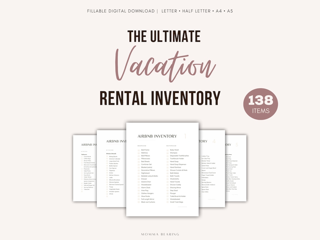 Best Vacation Rental Inventory Printable Checklist, Short Term Rental ...