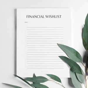 Financial Wish List Printable, Wealth Economic Wishlist, Personal ...