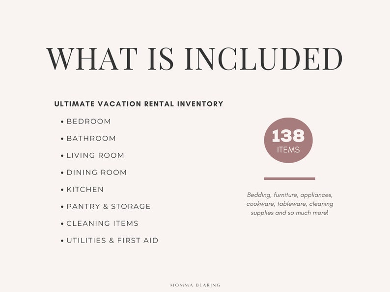 Best Vacation Rental Inventory Printable Checklist, Short Term Rental ...