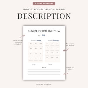 Annual Income Overview Printable, Yearly Income Tracker, Annual Finance ...