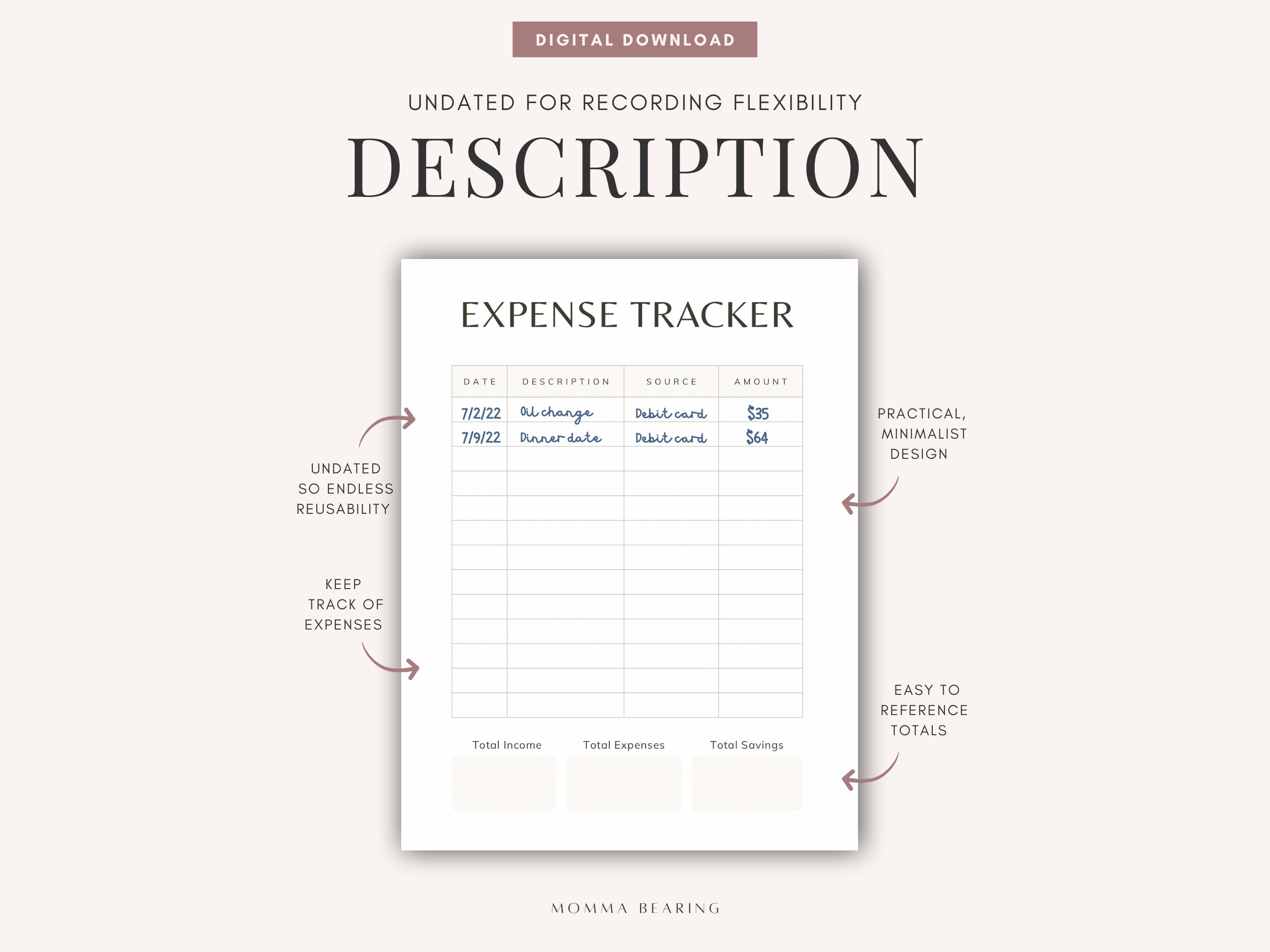 Expense Tracker Printable, Digital Spending Tracker, Undated Business ...