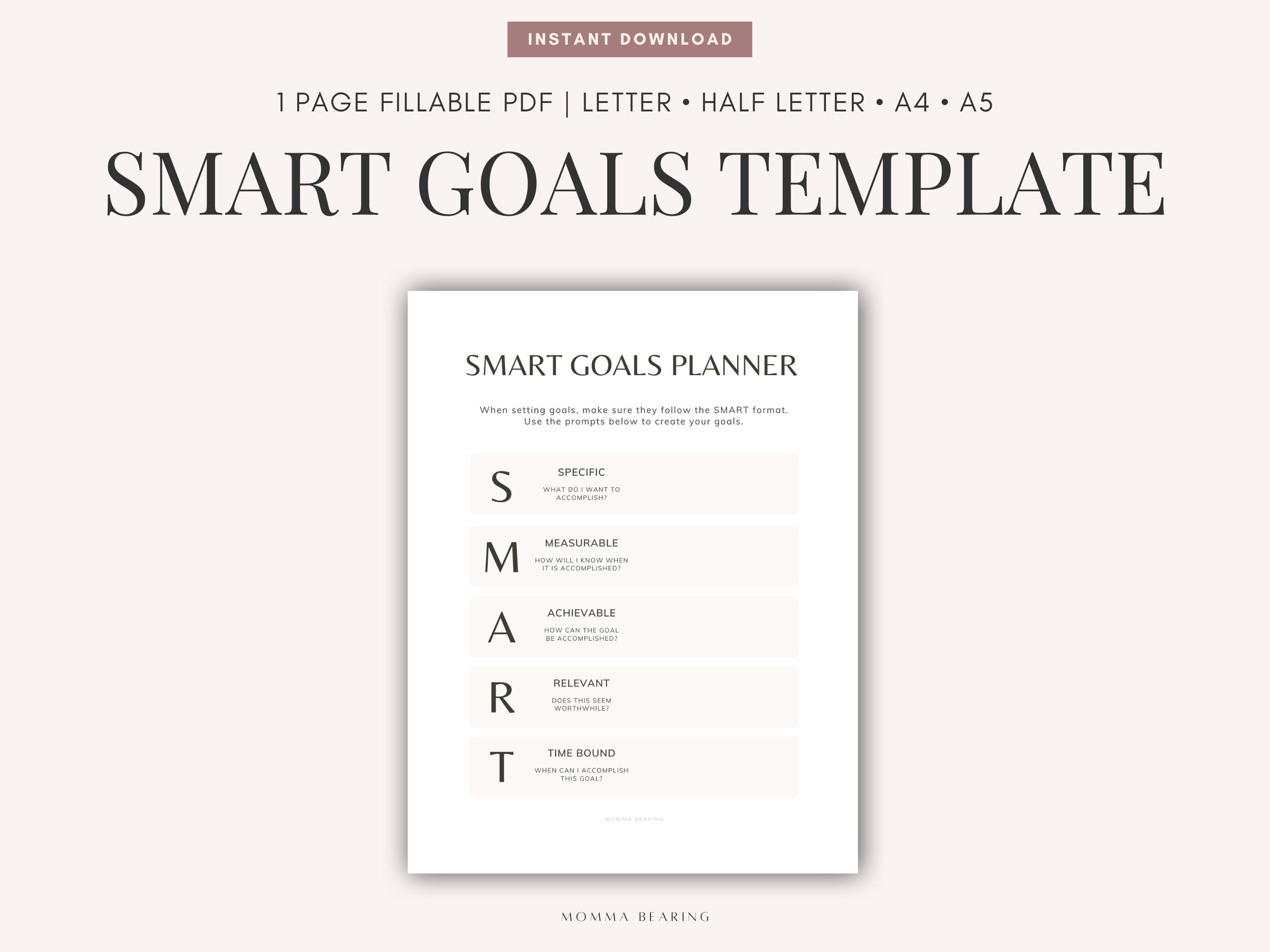 SMART Goals Printable Worksheet, Minimalist Template for Students, Best ...