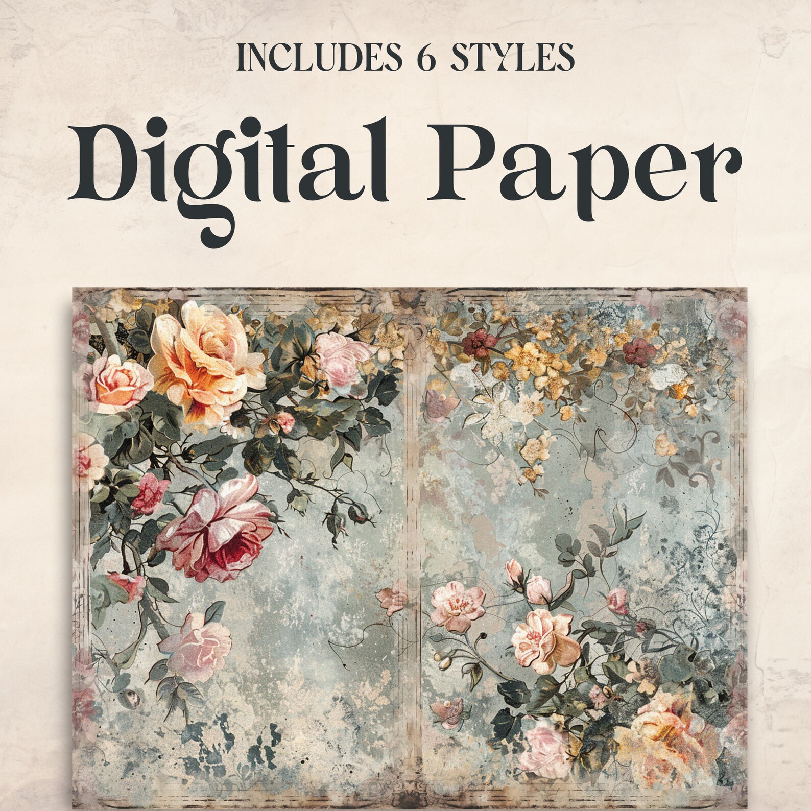 Shabby Chic Digital Paper, Printable Junk Journal, Romantic Vintage ...