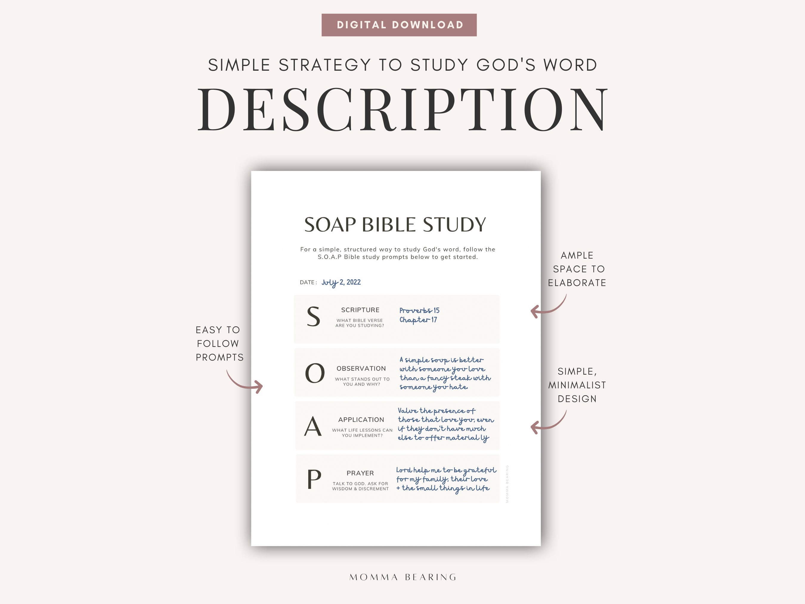 SOAP Bible Study Printable, SOAP Summary Method Worksheet, Scripture ...