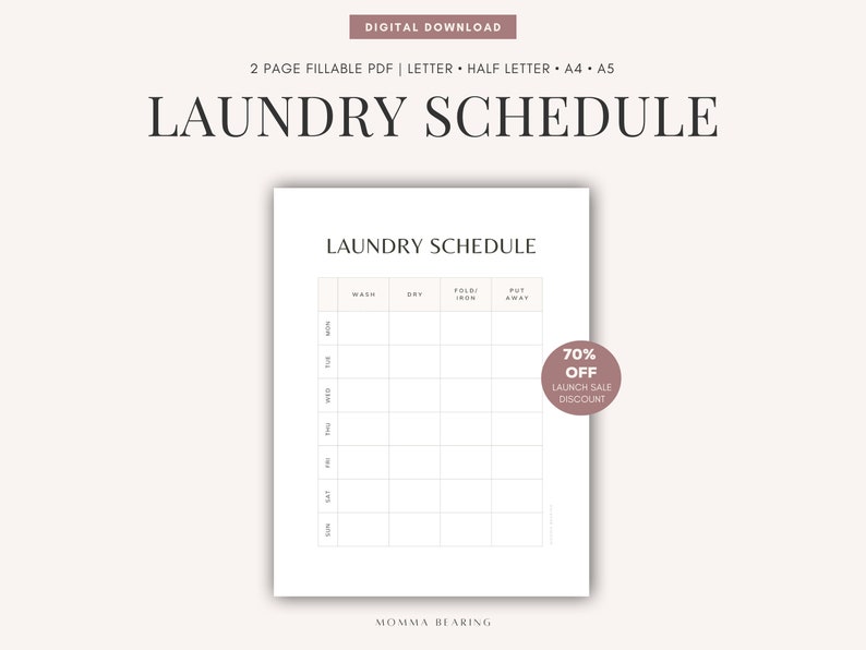 Laundry Schedule Printable, Editable Weekly Laundry Routine, Washing ...