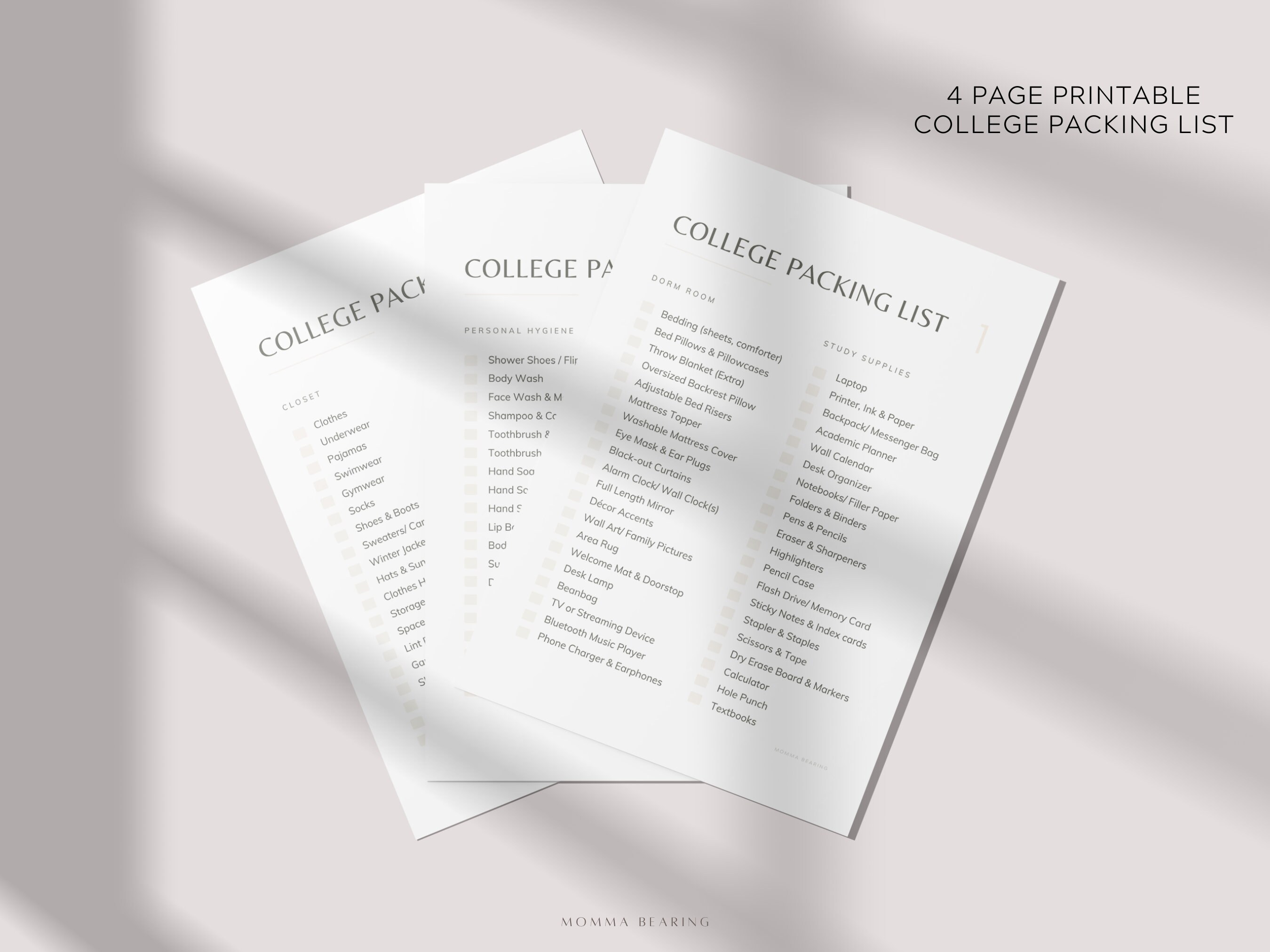 Printable College Packing List, Best Dorm Room Essentials Checklist ...