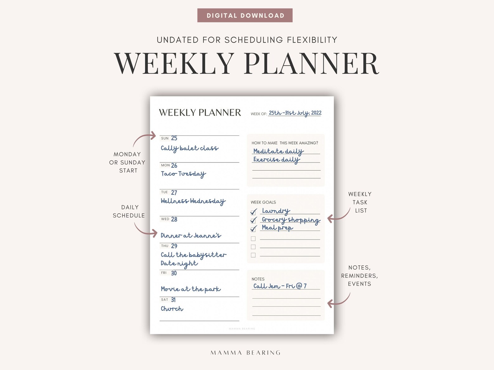 Undated Daily Weekly Monthly Planner Bundle Minimalist - Etsy