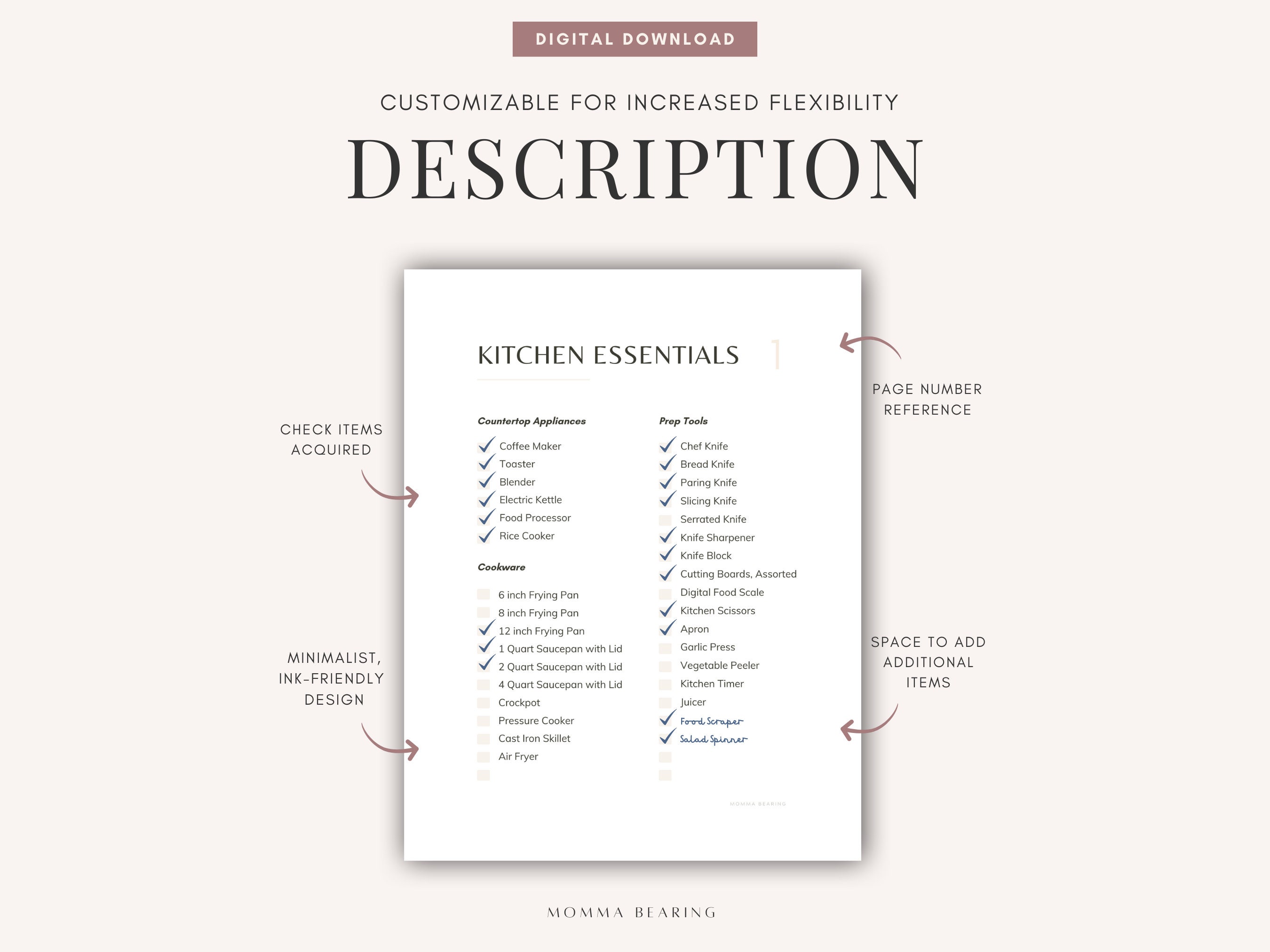 Kitchen Essentials Printable Checklist, Kitchen Inventory, Kitchen ...